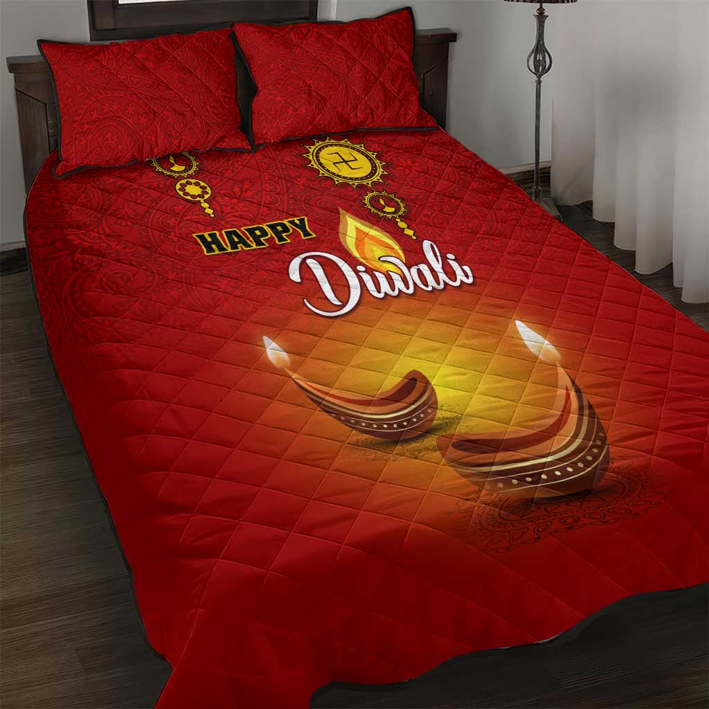 Diwali Festival Quilt Bed Set with Diya and Paisley Pattern by AfricanPride