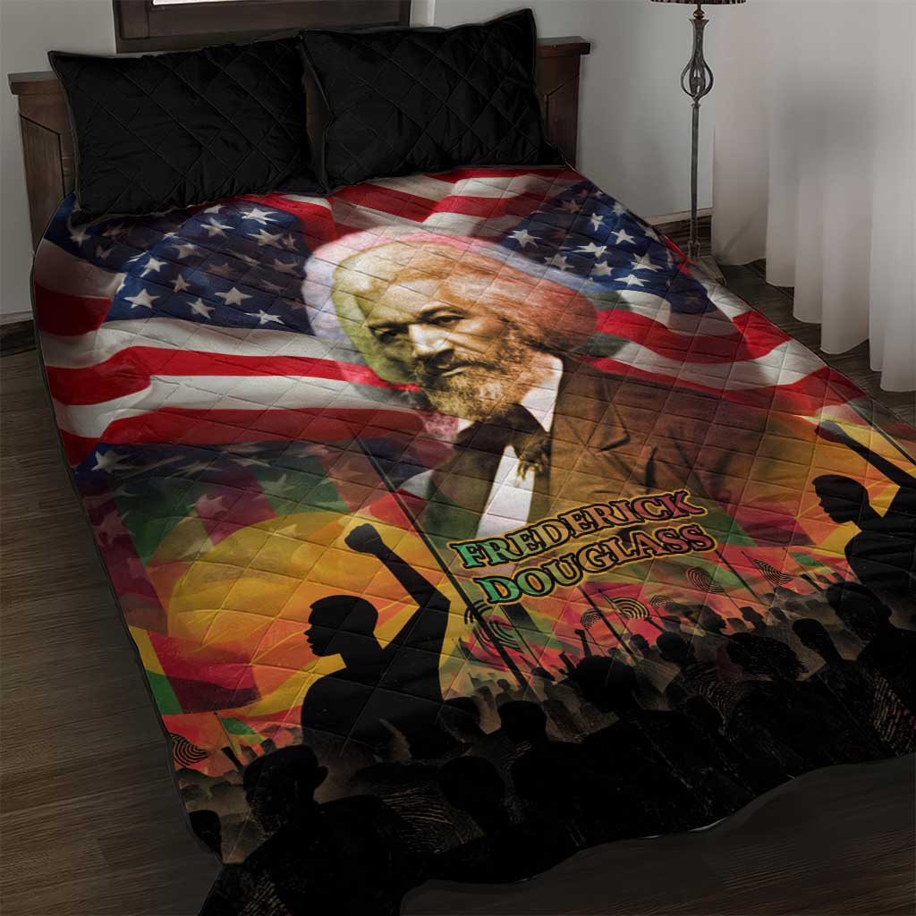 Frederick Douglass Quilt Bed Set American Flag Background Powerful ...
