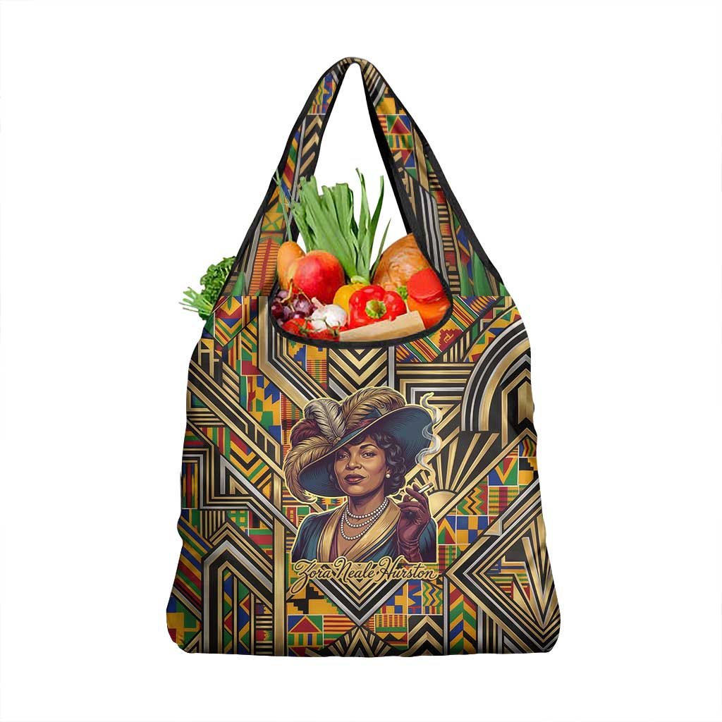 Zora Neale Hurston Grocery Bag Bold Kente and Art Deco Pattern - I Am ...