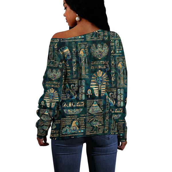 Egyptian Hieroglyphs And Deities Off Shoulder Sweater by AfricanPride ...