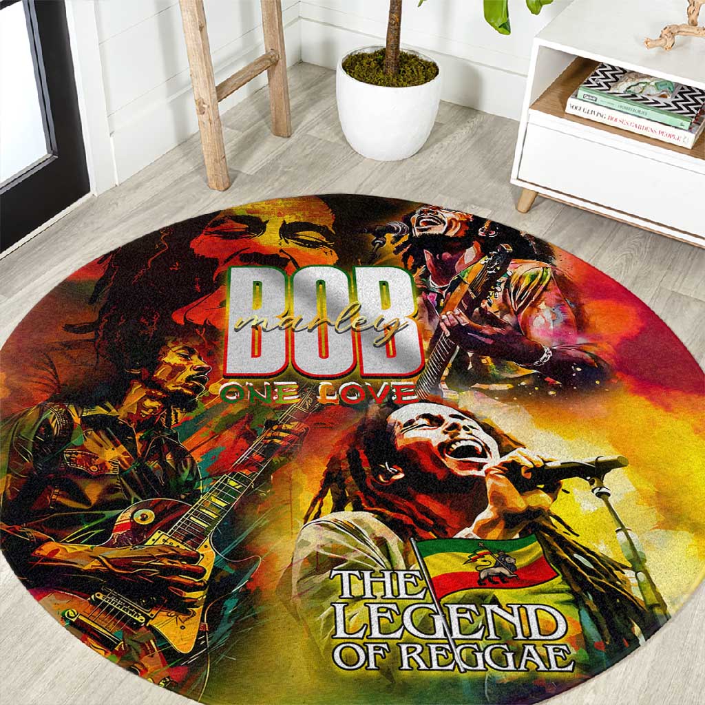 The Legend of Reggae One Love Round Carpet Bob Colorful Art by AfricanPride