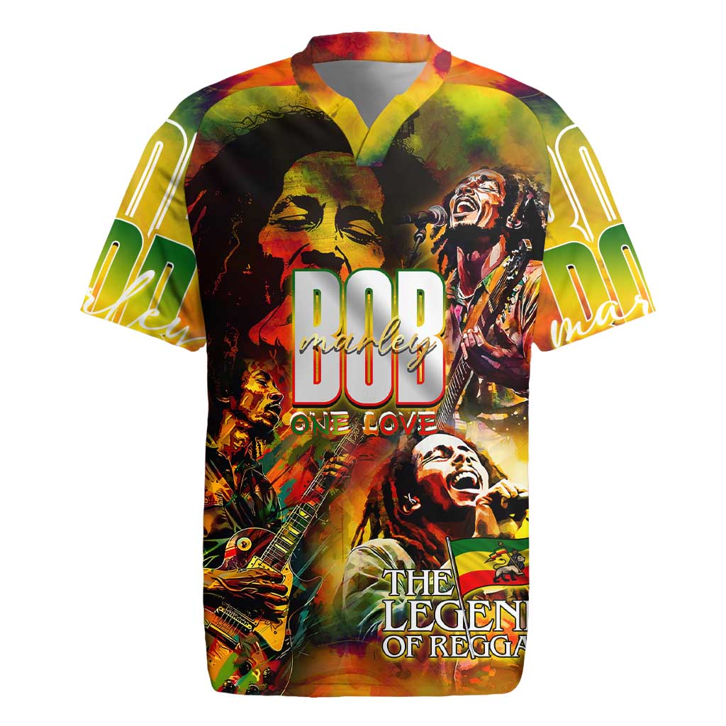 The Legend of Reggae One Love Rugby Jersey Bob Colorful Art by AfricanPride