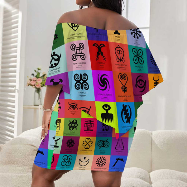 Multi Color Adinkra Symbols Off Shoulder Short Dress African Adrinkra ...