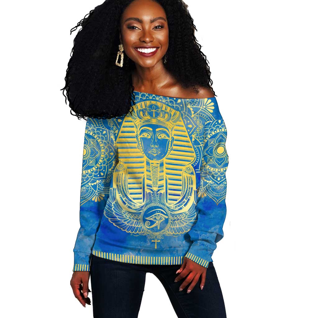 Personalized Egyptian Pharaoh Off Shoulder Sweater with Mandala and Eye ...