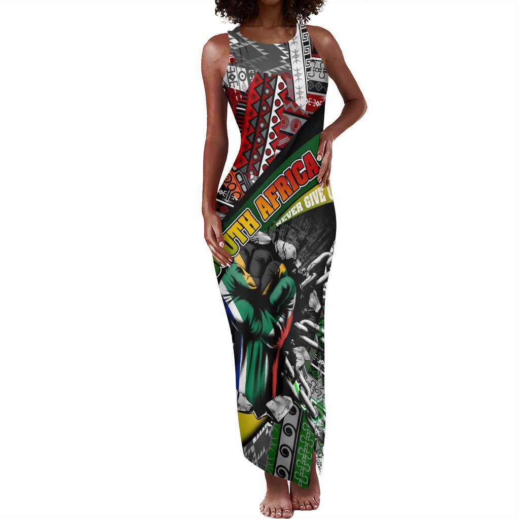 South Africa Fist of Freedom Tank Maxi Dress Never Give Up by AfricanPride