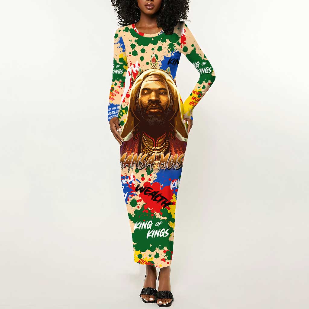 King Of Kings Mansa Musa Long Sleeve Bodycon Dress by AfricanPride