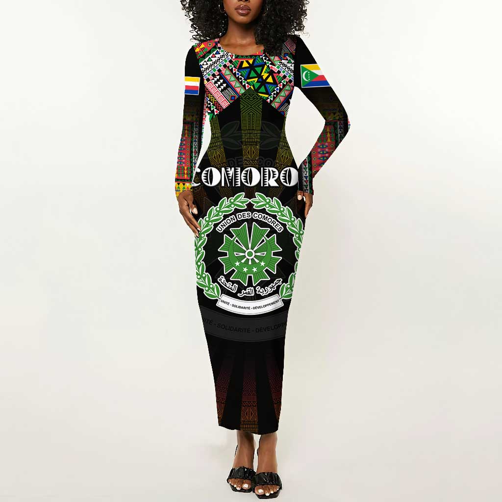 Personalized Comoros Roots Long Sleeve Bodycon Dress African Pride in ...