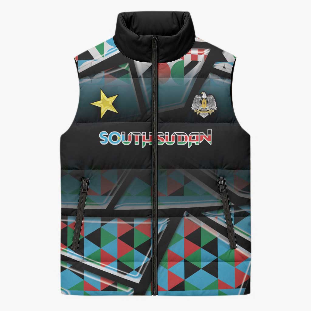 Custom South Sudan Sleeveless Puffer Jacket Geometric African Patterns ...