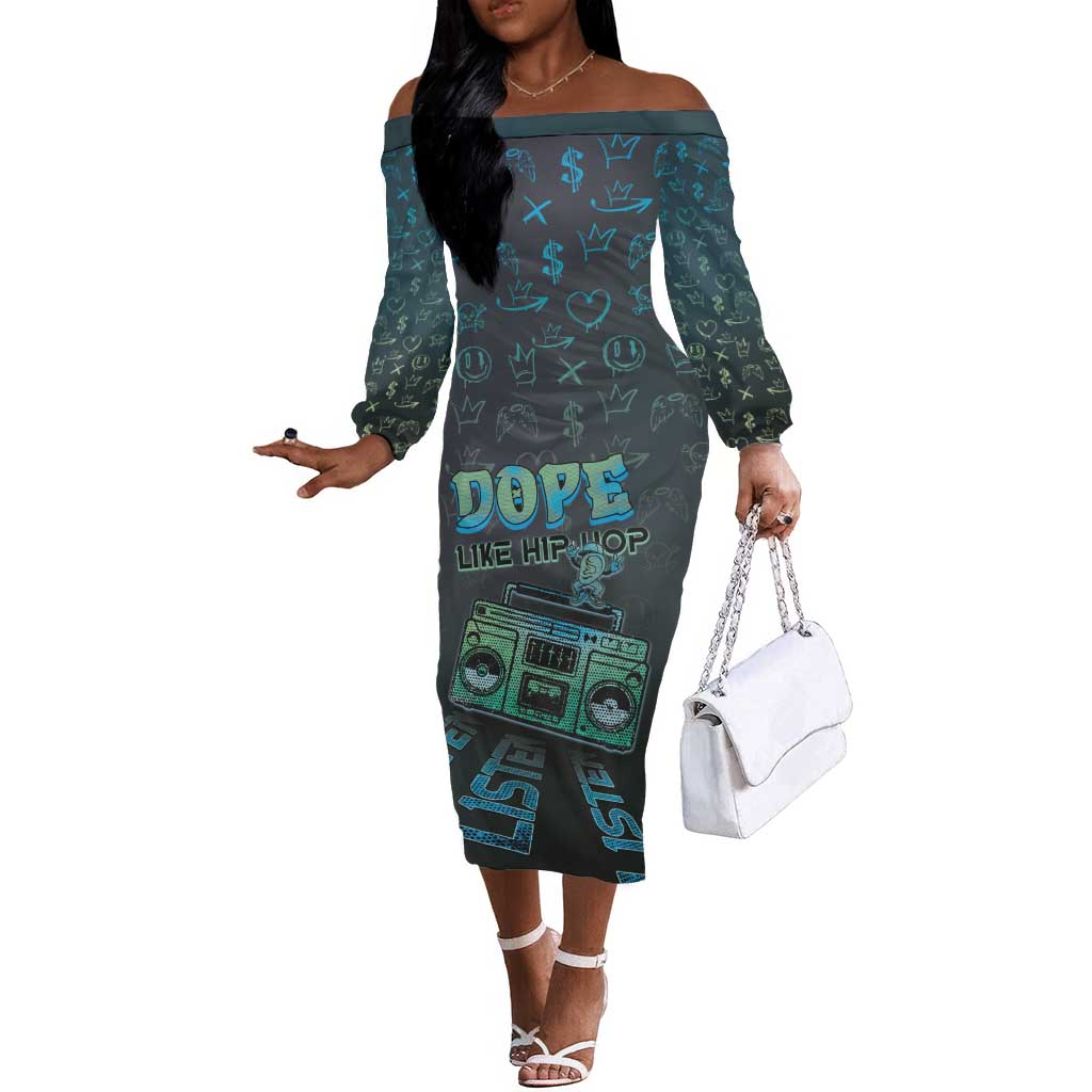 Dope Like Hip Hop Off The Shoulder Long Sleeve Dress Hiphop Graffiti ...