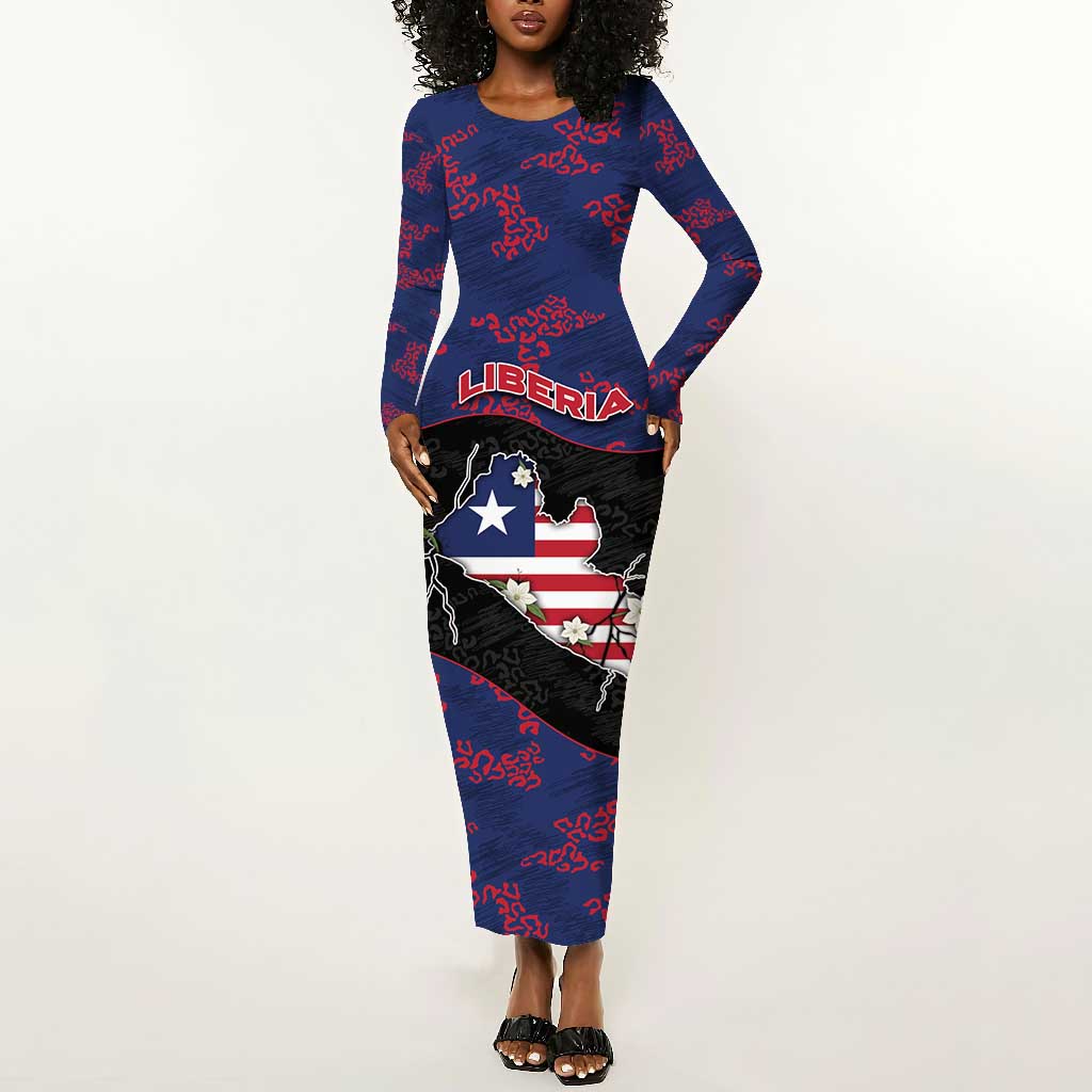 Personalized Liberia Long Sleeve Bodycon Dress Map With Pepper Flowers ...