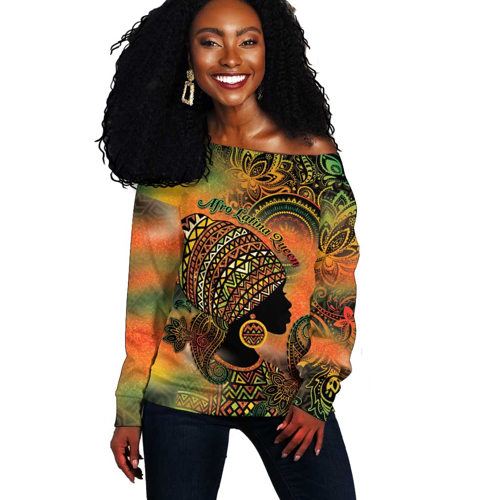 Black Women Off Shoulder Sweater Afro Latina Queen by African Pride