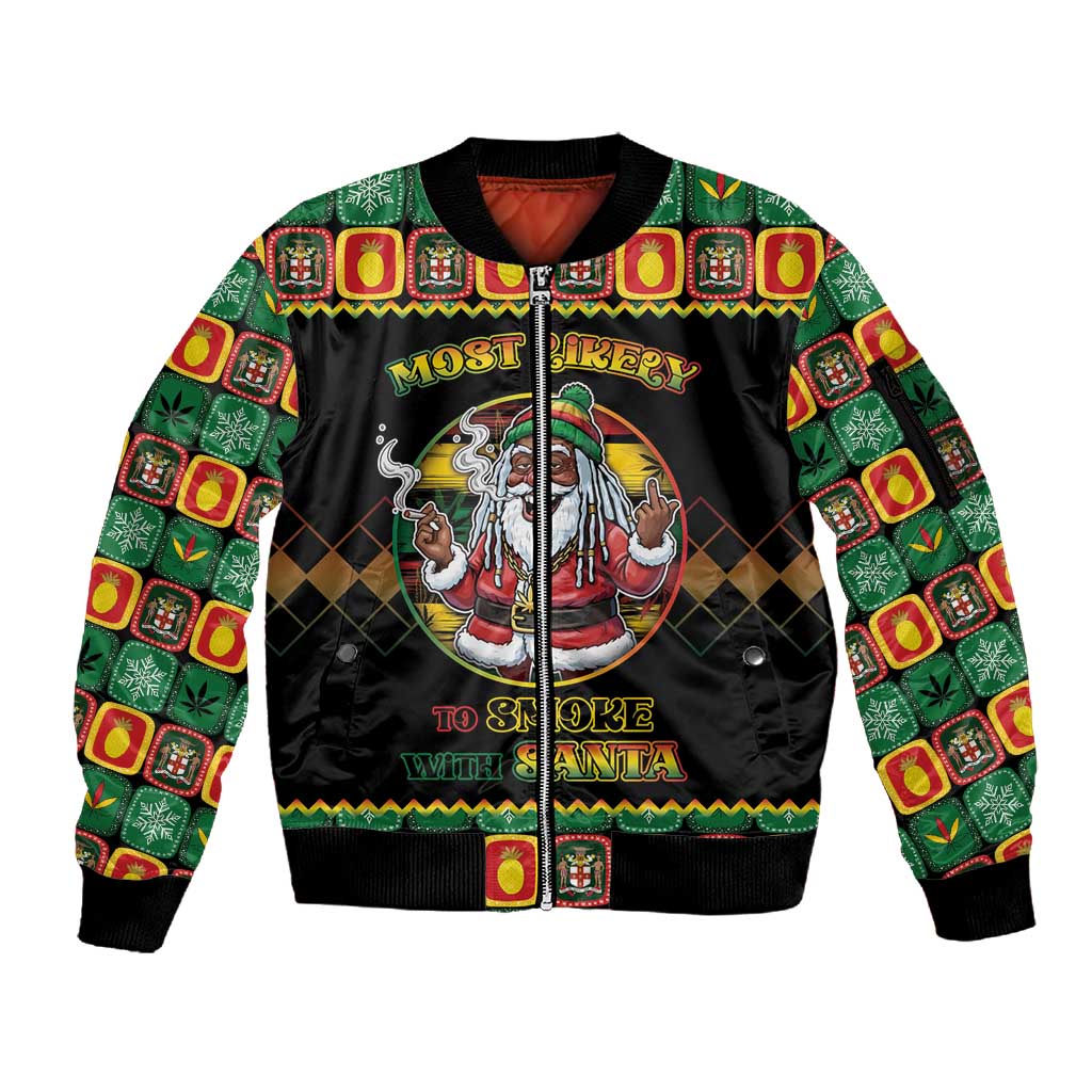Afro-Jamaicans Christmas Sleeve Zip Bomber Jacket Most Likely To Smoke ...