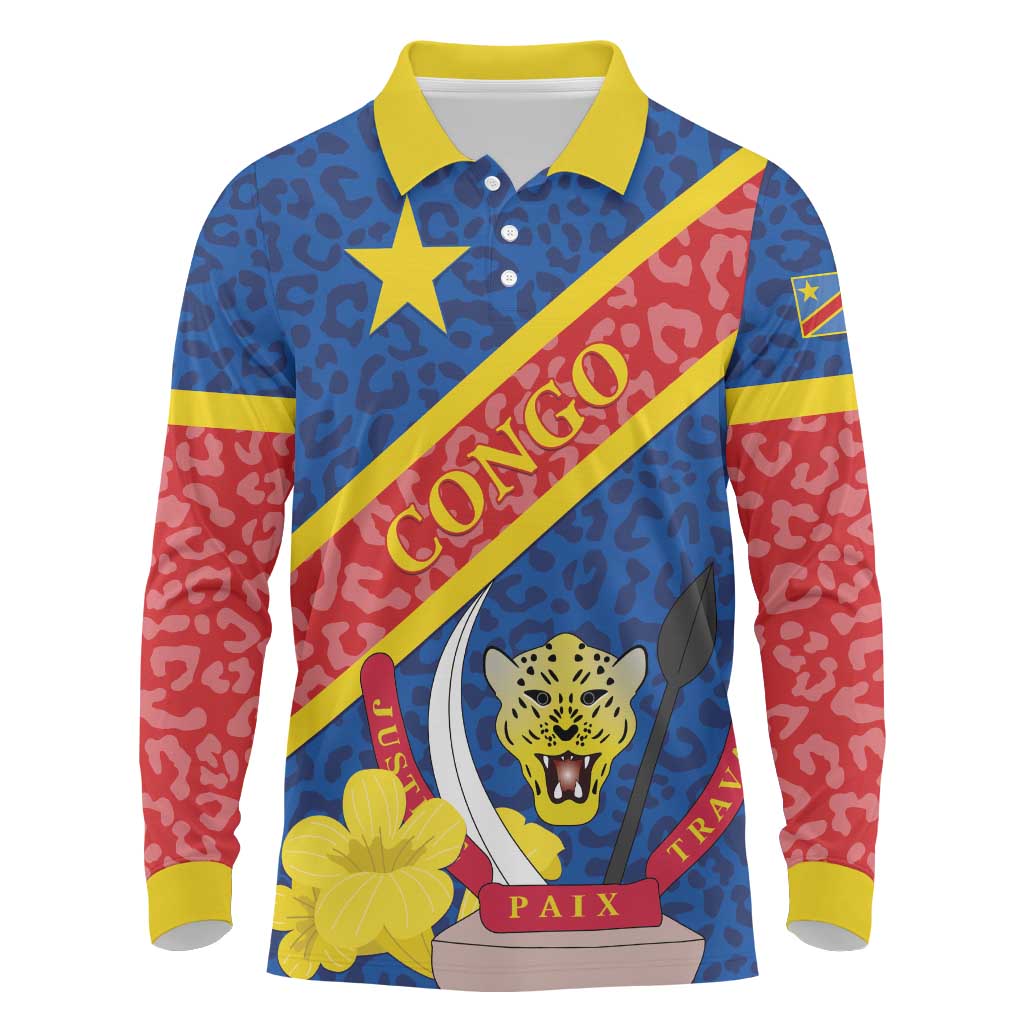 Congo DR Long Sleeve Polo Shirt Coat Of Arms Leopard Pattern by ...