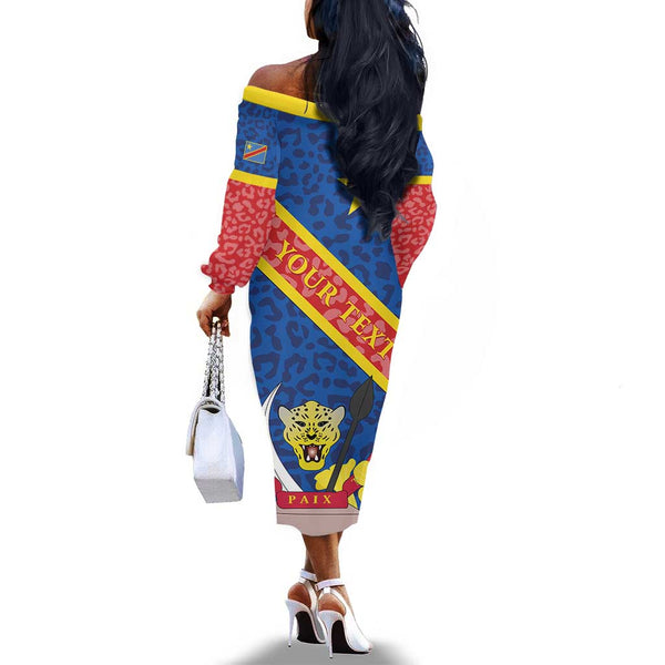 Congo DR Off The Shoulder Long Sleeve Dress Coat Of Arms Leopard ...
