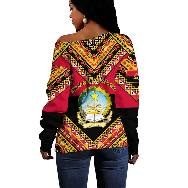 Angola Independence Day Off Shoulder Sweater with Coat of Arms and ...
