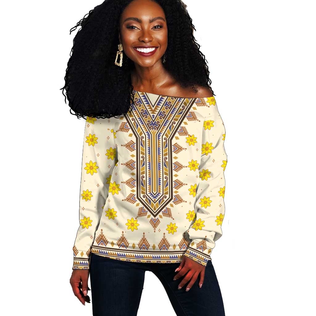 Enkutatash Dashiki Adey Abeba Pattern Off Shoulder Sweater by AfricanPride