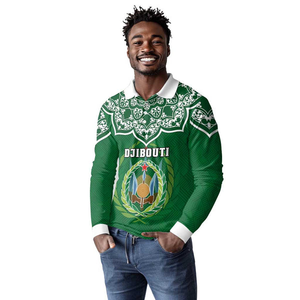 Custom Djibouti Long Sleeve Polo Shirt with Jabuuti Emblem and Islamic ...