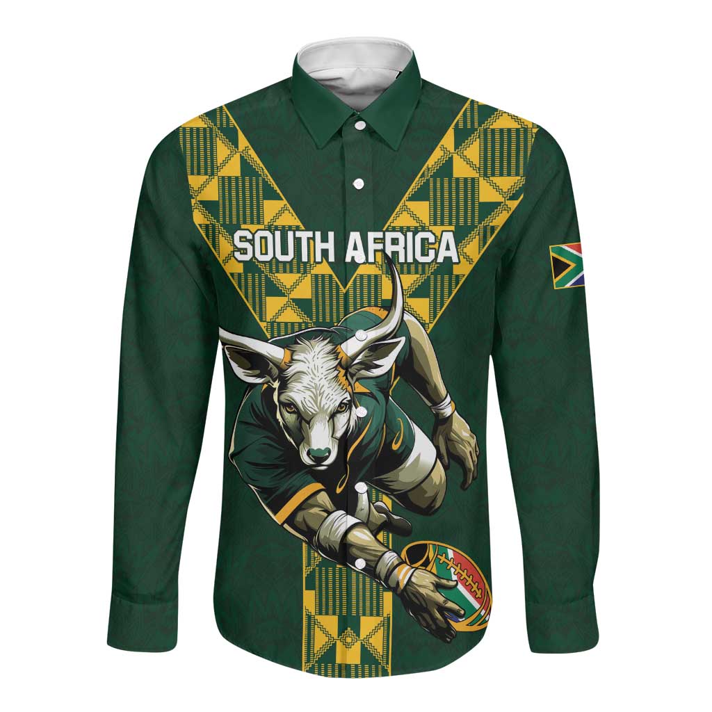 Custom South Africa 2024 Rugby Long Sleeve Button Shirt Go Springboks ...