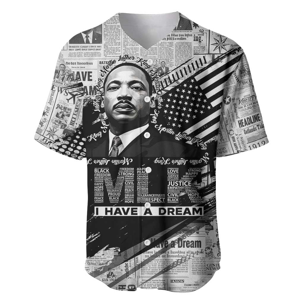 I Have A Dream MLK Baseball Jersey Newspaper Grunge Style by African Pride