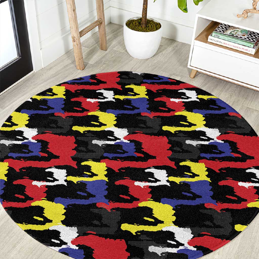 Haiti Map Camouflage Colorful Round Carpet by African Pride
