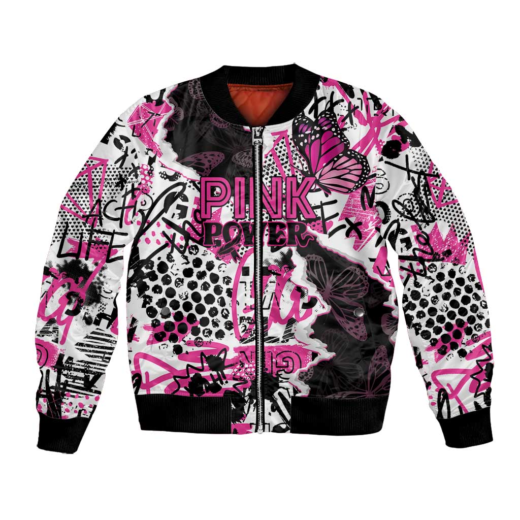 Personalized Pink Power Graffiti Bomber Jacket Breast Cancer Awareness ...