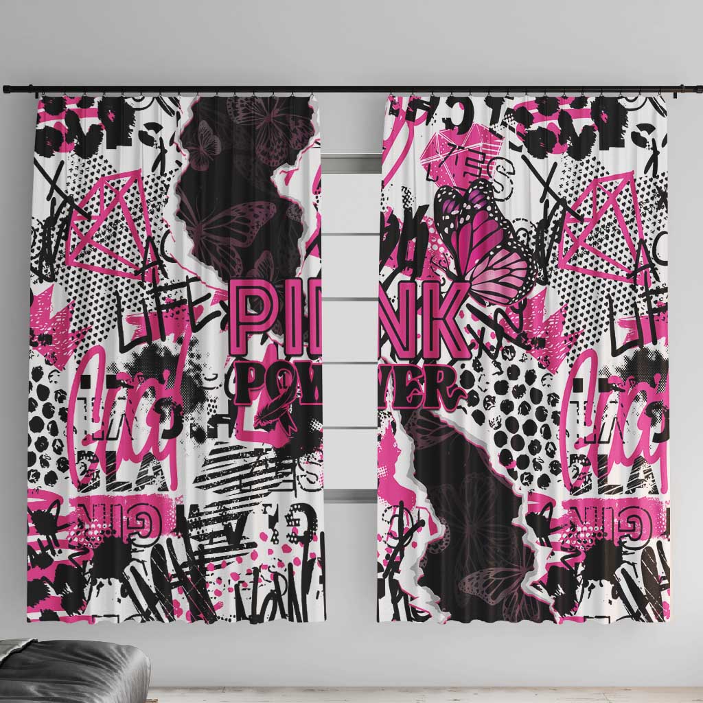 Pink Power Graffiti Window Curtain Breast Cancer Awareness by African Pride
