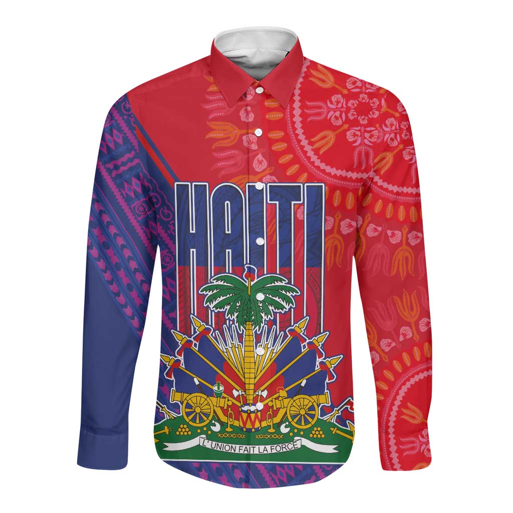 Haiti National Emblem Long Sleeve Button Shirt Dashiki and Polynesian ...