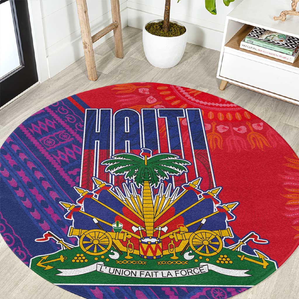 Haiti National Emblem Round Carpet Dashiki and Polynesian Pattern by ...