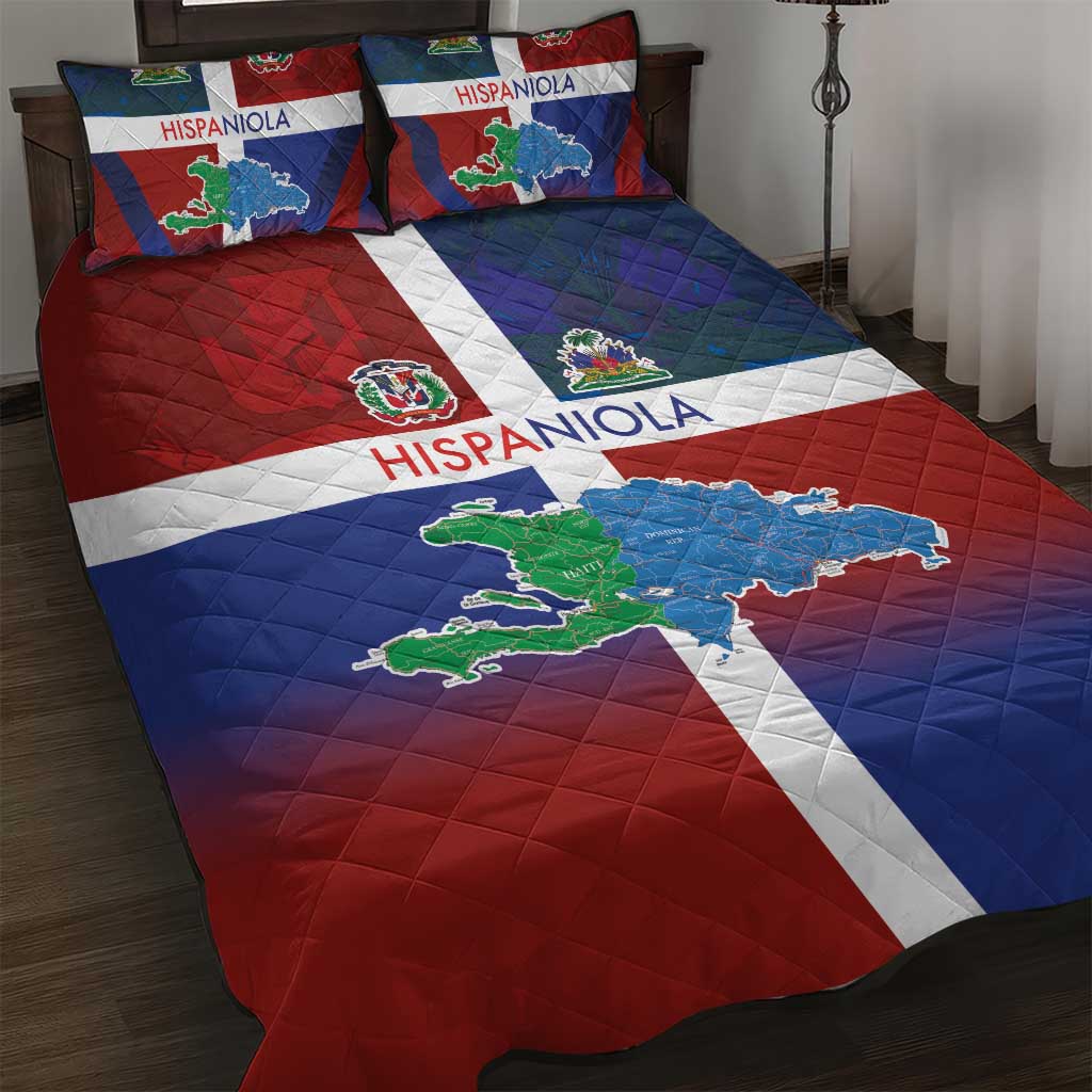Hispaniola Quilt Bed Set Haiti and Dominican Republic Emblems and Flag ...