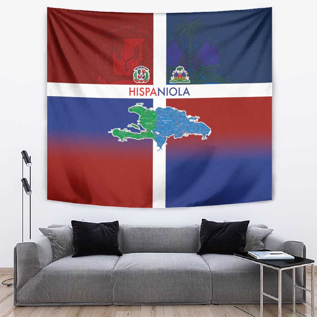 Hispaniola Tapestry Haiti and Dominican Republic Emblems and Flag Style ...