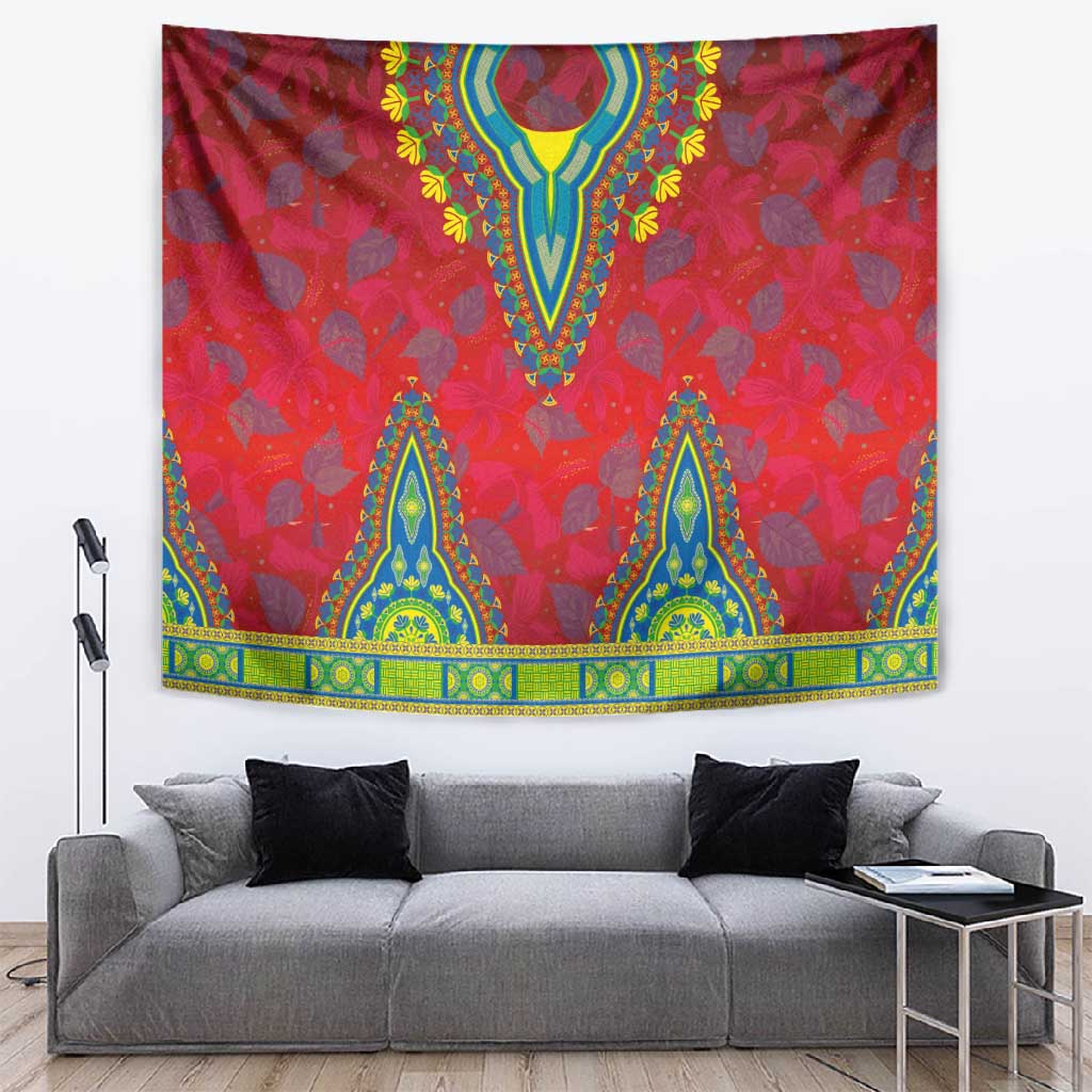 Haiti Tapestry Choeblack Dashiki Style Red Color by AfricanPride