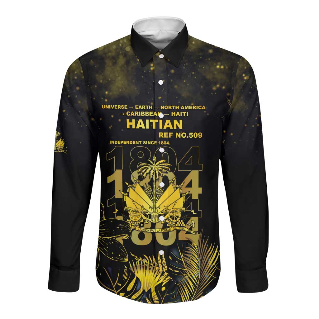 Haiti 1804 Long Sleeve Button Shirt Gold Tropical Leaves And Coat Of ...