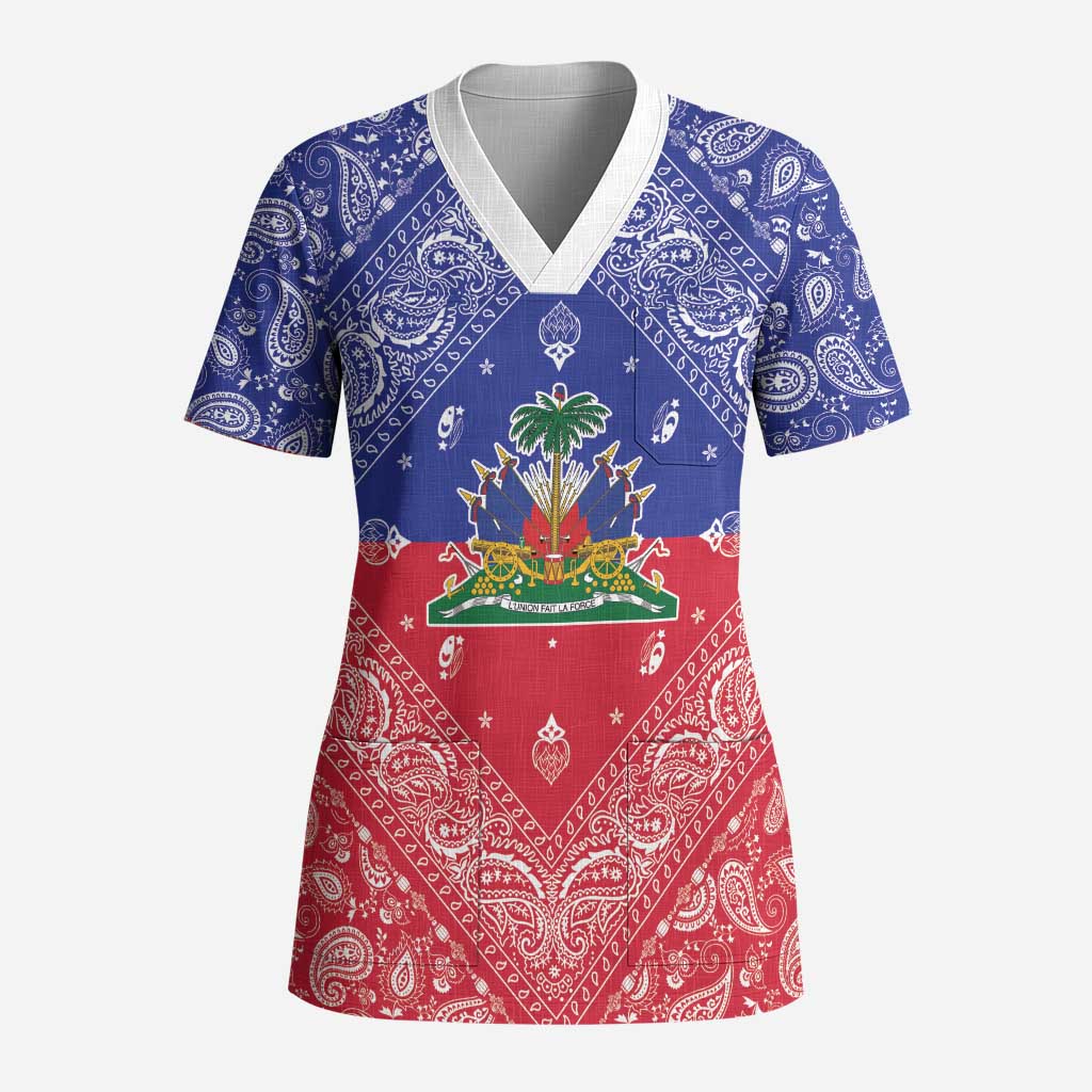 Afro Haiti Paisley Scrub Top Haitian Flag Bandana Style by African Pride