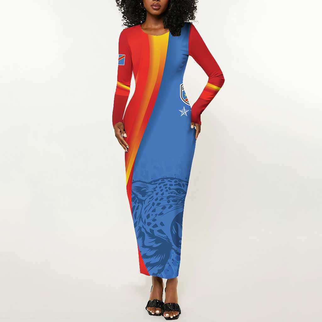 DR Congo Football 2026 Custom Long Sleeve Bodycon Dress Les Leopards ...