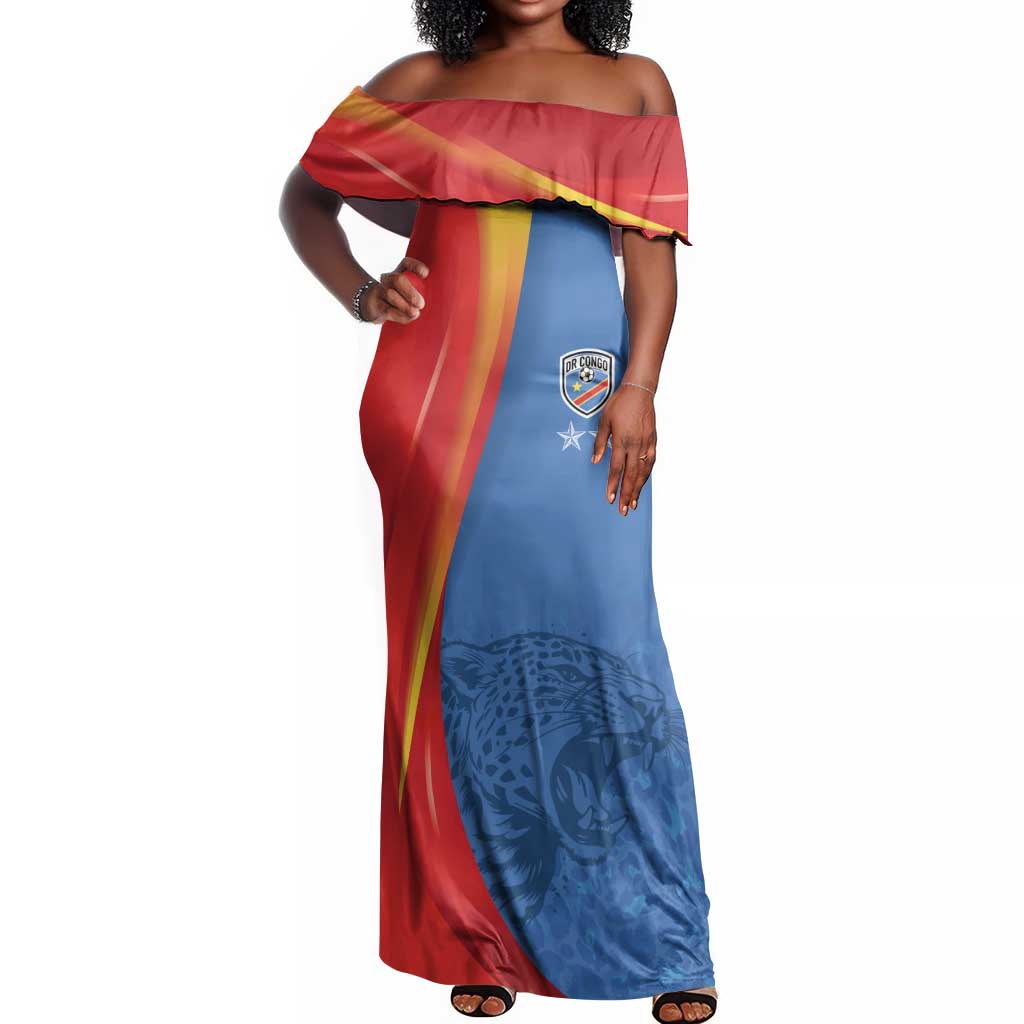 DR Congo Football 2026 Custom Off Shoulder Maxi Dress Les Leopards ...