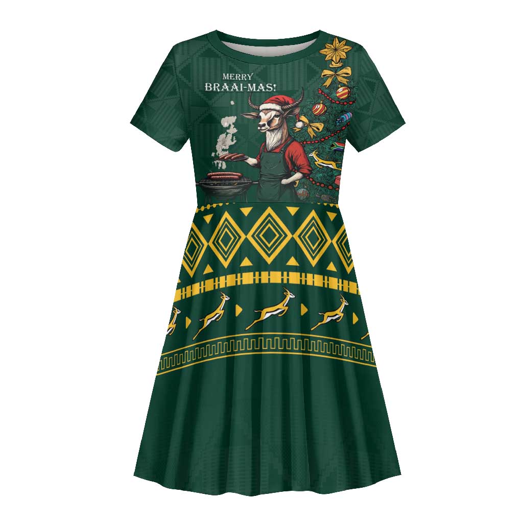 Personalised South Africa Kid Short Sleeve Dress Springbok Christmas ...
