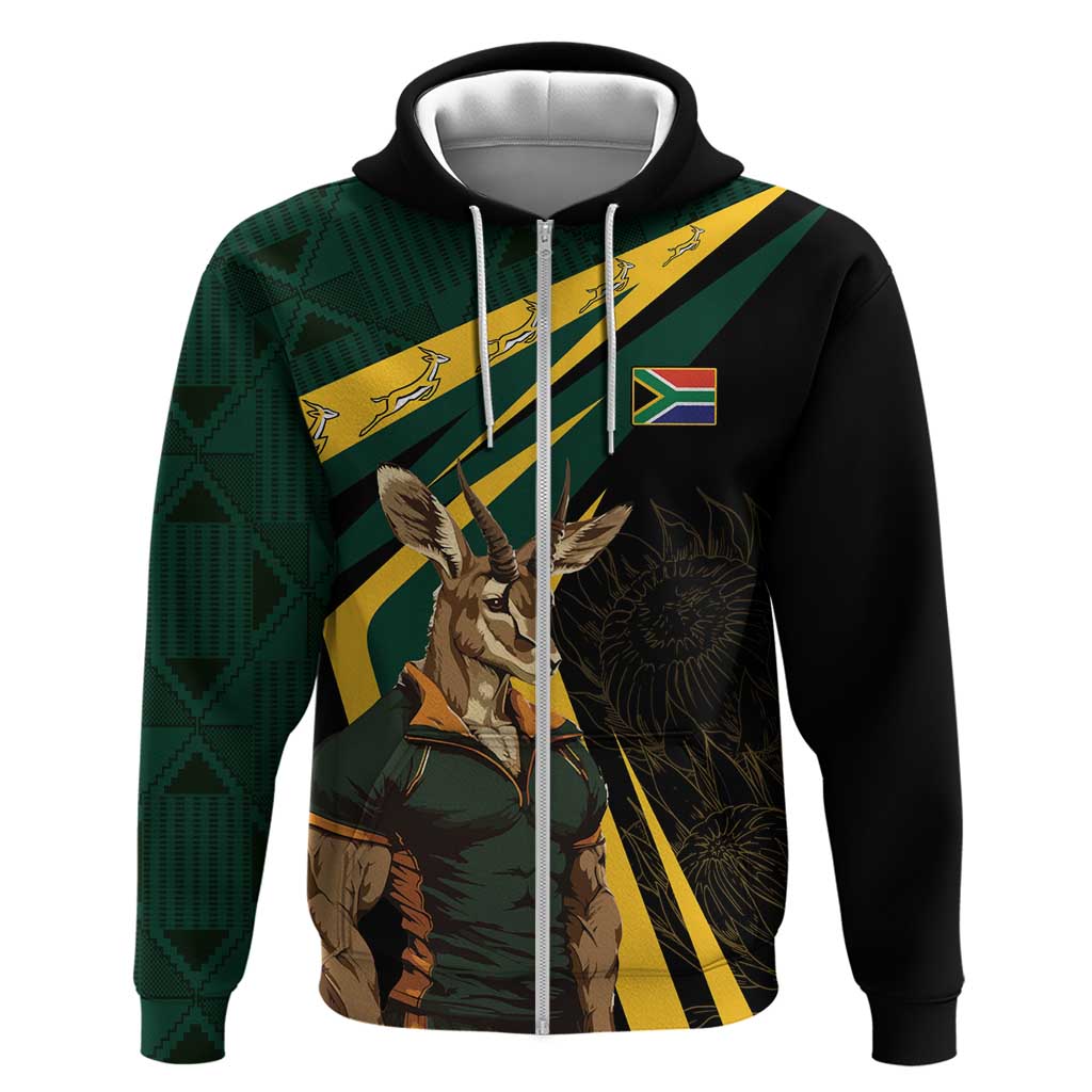 South Africa Bokke Personalised Zip Hoodie Mascot Dynamic by AfricanPride