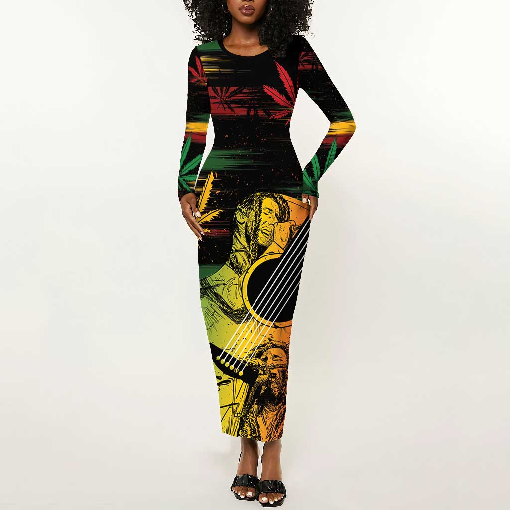 Personalised Afro Reggae Long Sleeve Bodycon Dress Soul of Music Sketch ...
