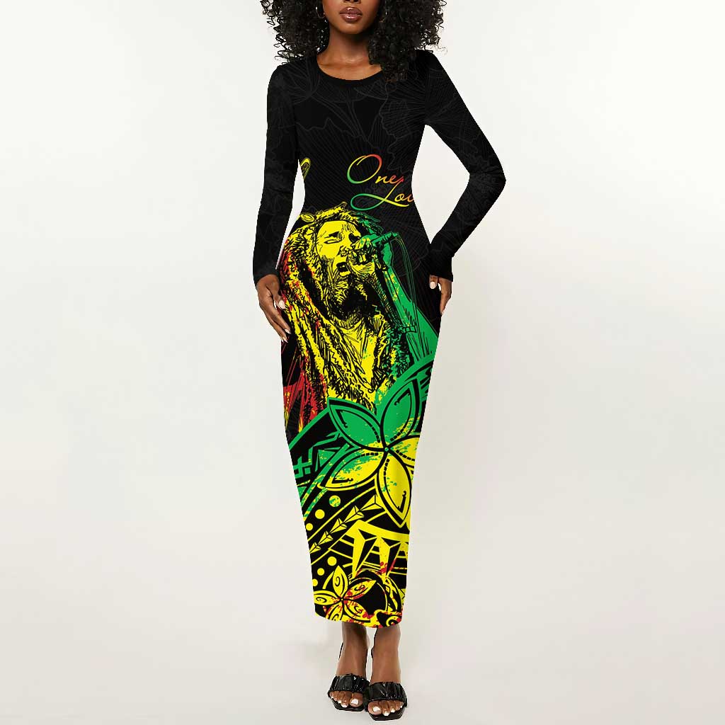 Personalised Jawaiian Reggae Long Sleeve Bodycon Dress Afro-Polynesian ...