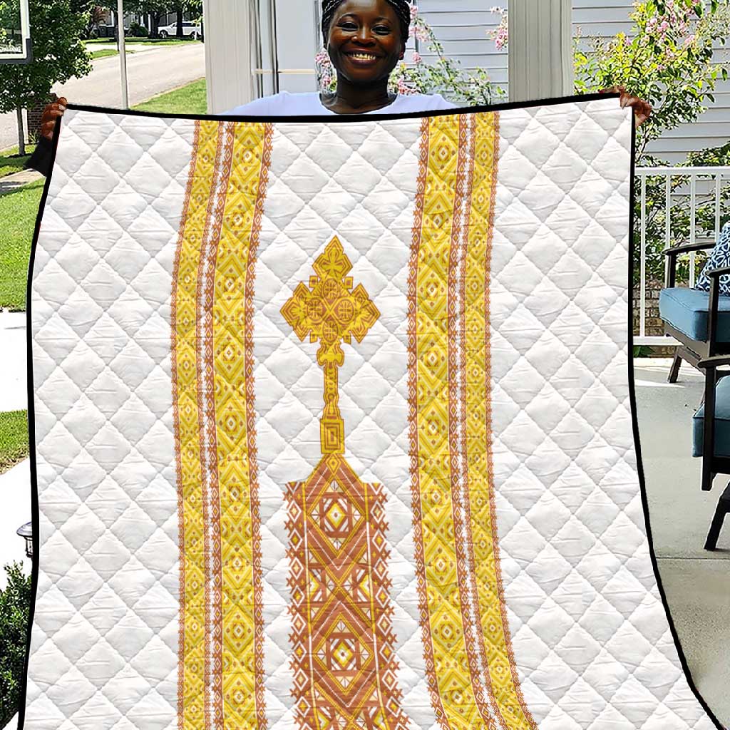 Habesha Motifs Ethiopia Quilt Tilet White Gold by AfricanPride