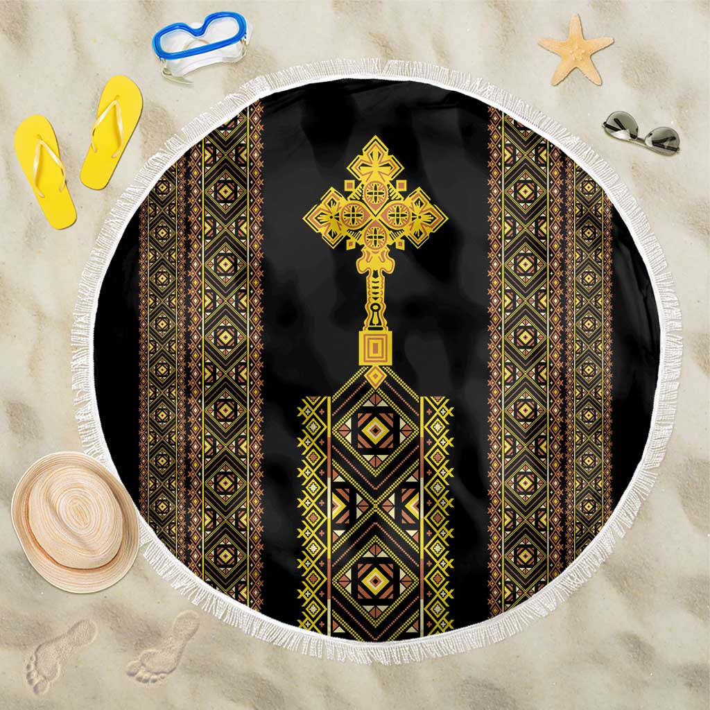 Habesha Motifs Ethiopia Beach Blanket Tilet Black Gold by AfricanPride