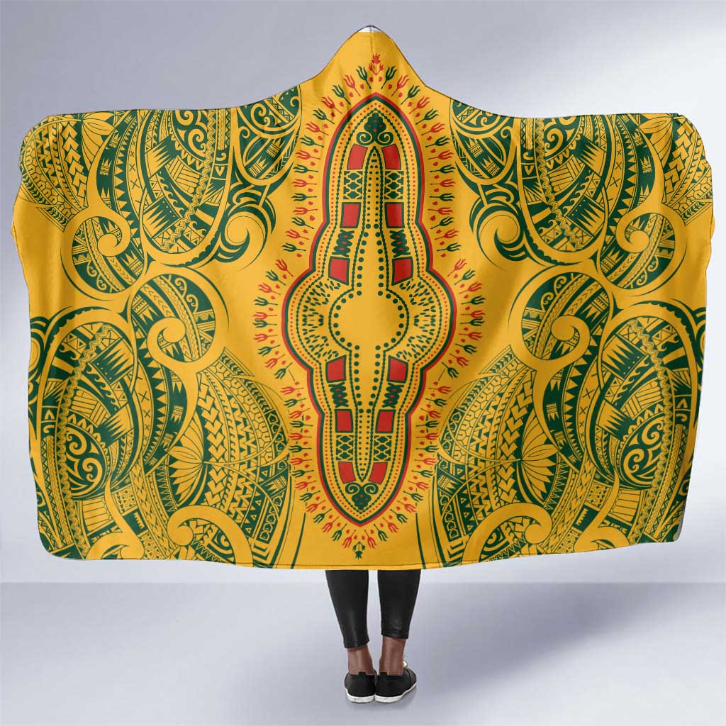 Dashiki and Polynesian Pattern Hooded Blanket Afro Pacific Culture Gold ...