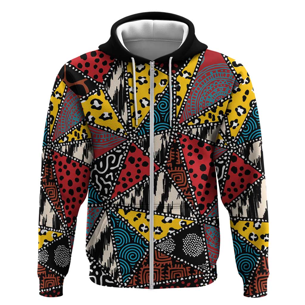 African Wild Animal Skins Zip Hoodie Triangles Pattern Afro Pattern ...