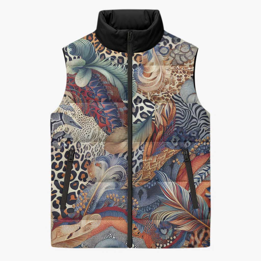 African Wild Animal Skins Sleeveless Puffer Jacket Unique Leopard Zebra ...