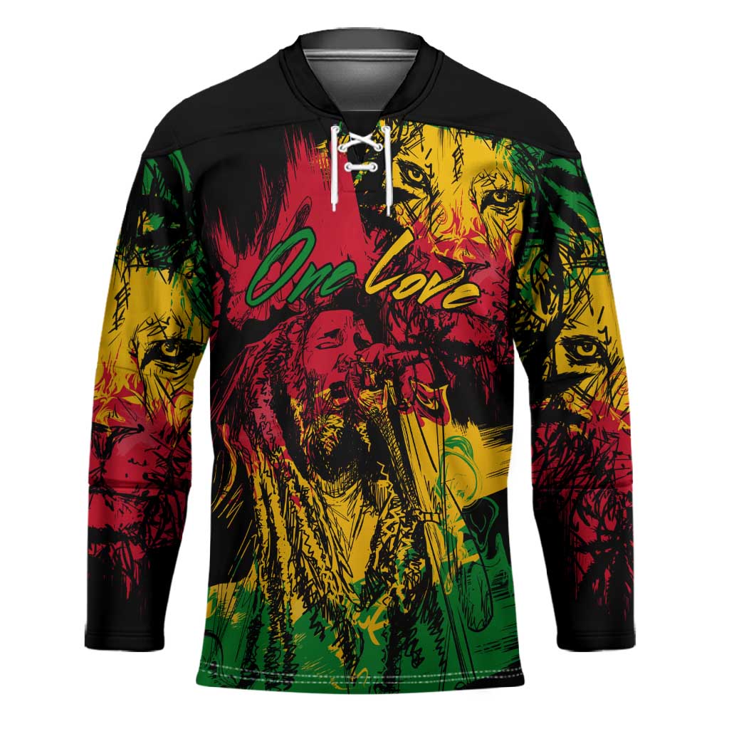 Personalized Rastafarian Lion Legend Bob Hockey Jersey Black Jamaican ...