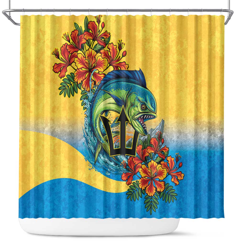 Black Barbadians Mahi-mahi Trident Shower Curtain by African Pride