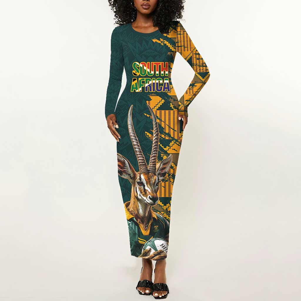 South Africa Rugby Custom Long Sleeve Bodycon Dress Afro Springboks ...