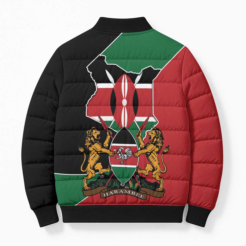Kenya 254 Bomber Puffer Jacket Kenyan Flag Map Double Lion Shield by ...