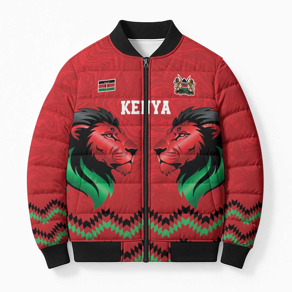 Custom Cricket Africa Kenya Bomber Puffer Jacket Red Lion Head Kenyan ...