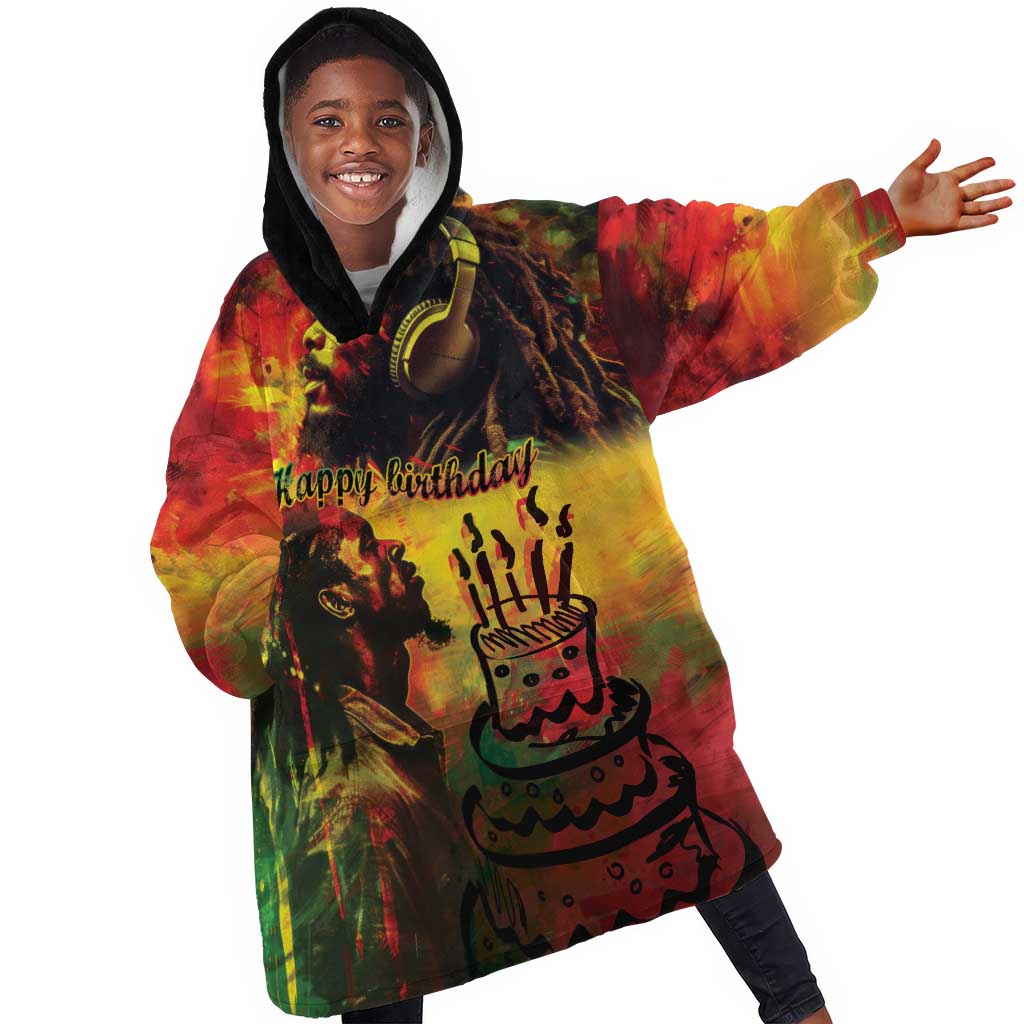 Happy Birthday King of Reggae Kid Wearable Blanket Hoodie by AfricanPride